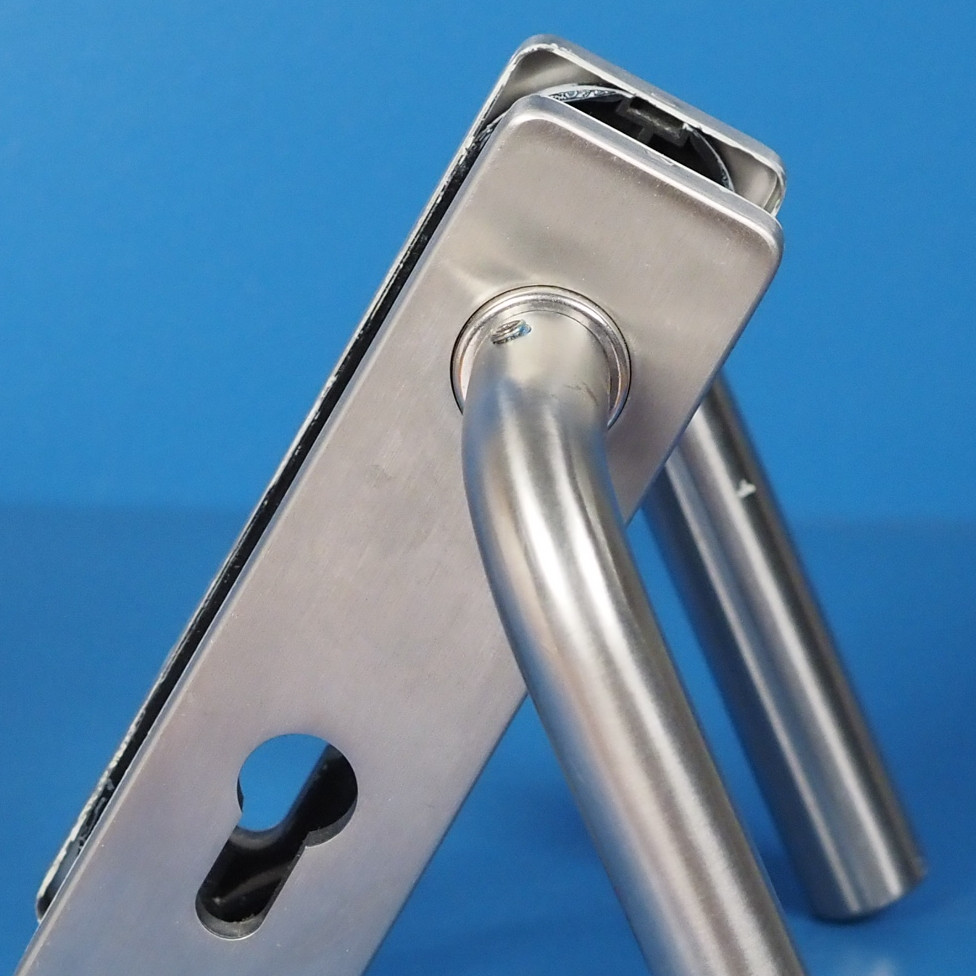Door handle in brushed stainless steel with key plate (with or without ...